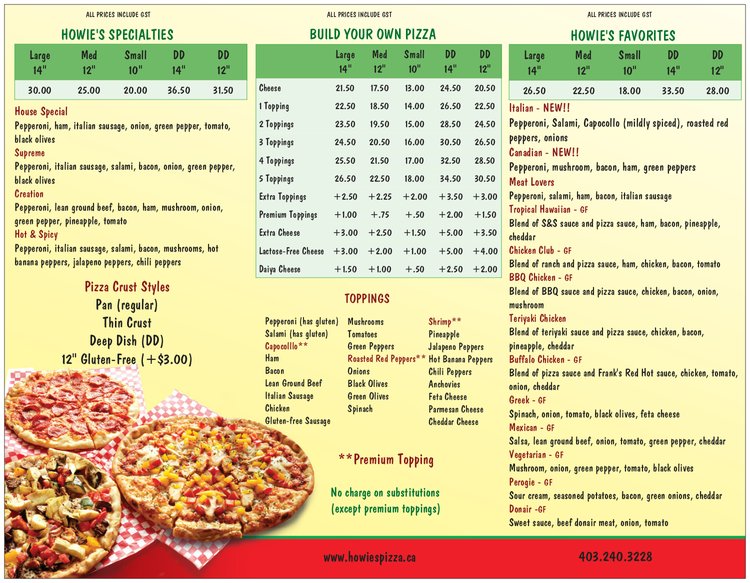 Menu – Howie’s Pizza