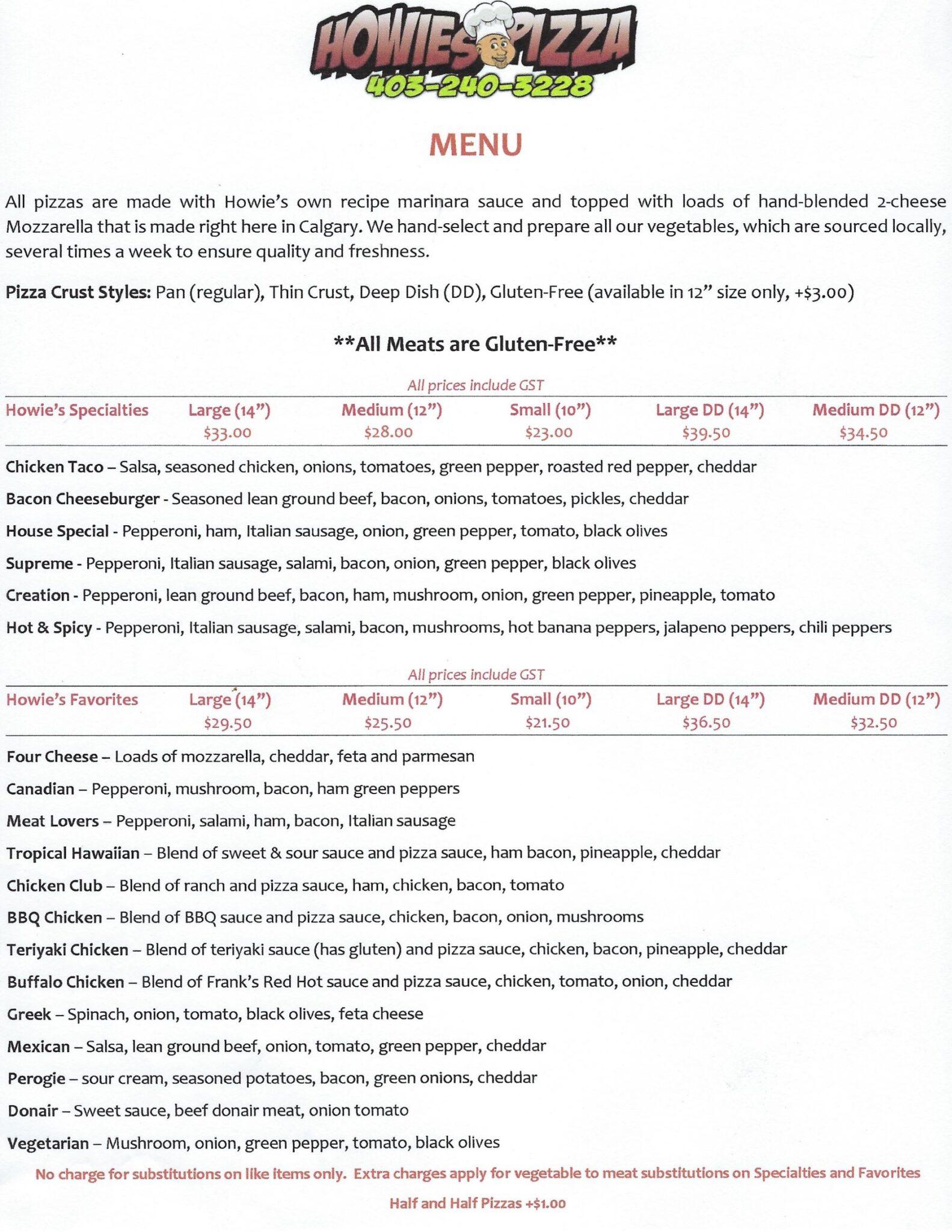 Menu – Howie's Pizza